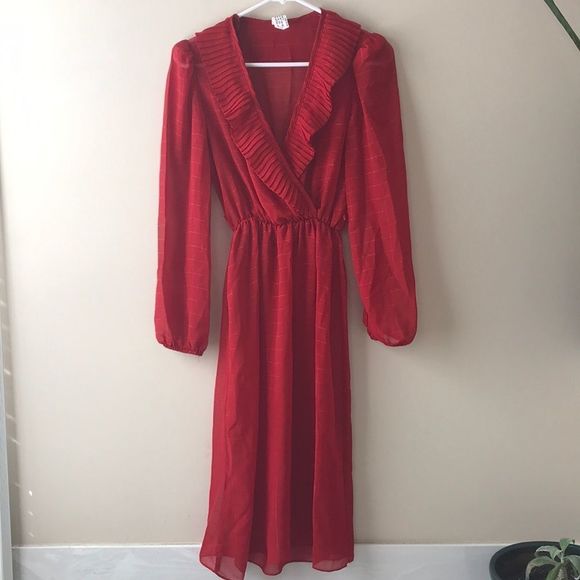Vintage | Dresses | Vintage Red Sheer Long Sleeve Dress Size 34 | Poshmark